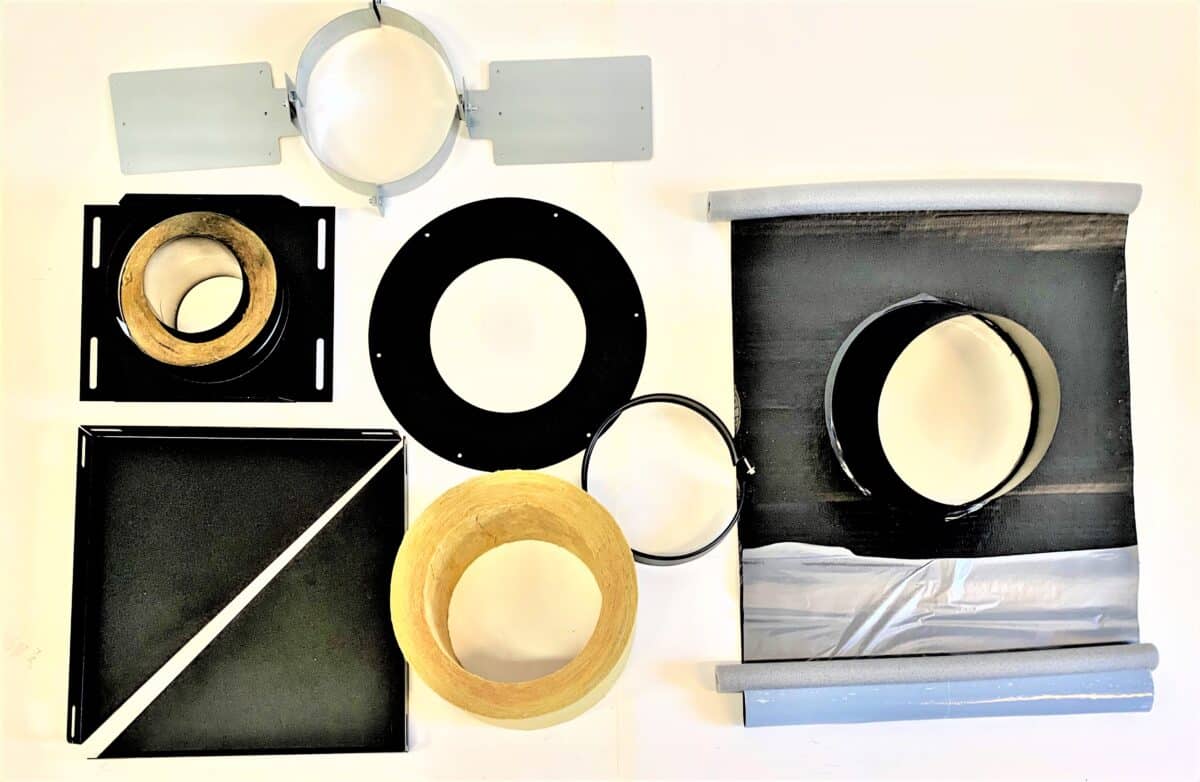 3, mtr stålskorsten til brændeovn med isolering og tag inddækning