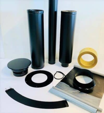 3, mtr stålskorsten til brændeovn med isolering og tag inddækning